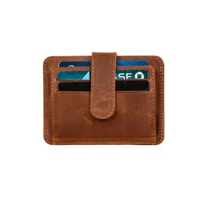 LEATHERE Leather Card Holder Wallet With Id Window Brown Miami - Black/brown