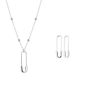 SPERO LONDON Sterling Safety Pin Necklace & Earring Set - Silver