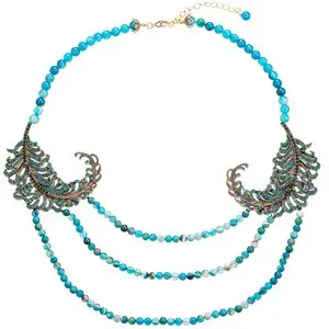 EYE CANDY LA Gabriela Agate Peacock Beaded Necklace - Blue