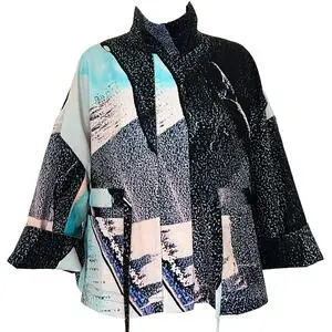 MAXJENNY Grey / Blue Square Boxy Jacket Print Paint - Grey/blue