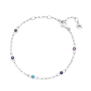 DINNY HALL Silver / White / Blue Coloured Gemstone Silver Paperclip Chain Bracelet - Silver/white/blue