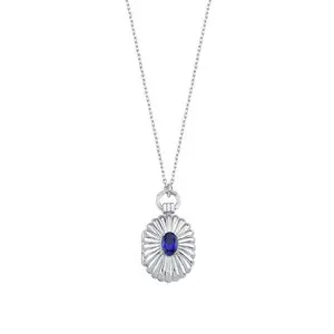 LINYA JEWELLERY Mini Navy Blue Stone Covered Medallion Locket Necklace - Silver