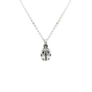 LEE RENEE Ladybird Black Diamond Necklace – Wings Closed - Silver