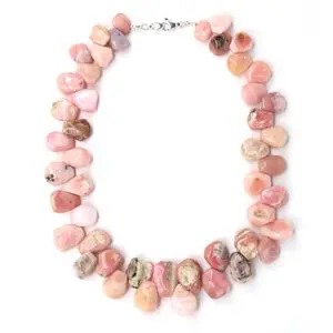 Shar Oke Pink / Silver Pink Opal Teardrop Necklace - Pink/silver