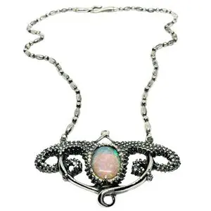 TG-JEWELLERY BY TAMARA GERVASIO Silver / Black Sea Urchin Necklace With Fire Opal Cabochon In Sterling Silver - Silver/black