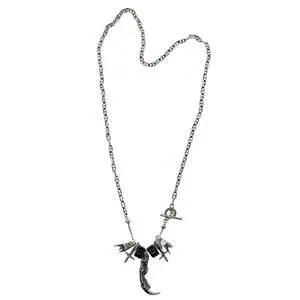 GEM KINGDOM Silver / Black Rebel Rebel Sterling Silver Necklace Falcon Claw - Silver/black