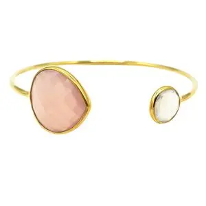 HARFI Gold Vermeil Pink & White Chalcedony Gemstone Crystal Bracelet - Orange