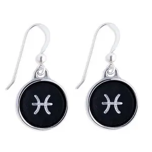 N'DAMUS LONDON Pisces Zodiac Leather Drop Earrings - Silver/black