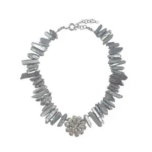 Way To Chic Statet Necklace Quartz And Crystal Brooch Pendant - Silver