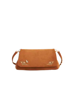 FABLE ENGLAND Tan Floral Embroidered Shoulder Bag - Brown
