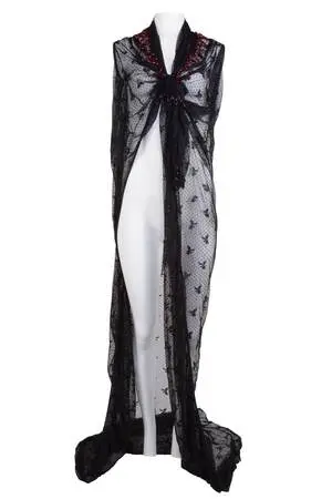 Natalia Petruch Bow Lace Beaded Vest Cape