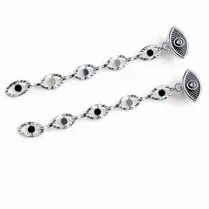JAGGED HALO JEWELRY Festival Evil Eye Fringe Earrings - Silver