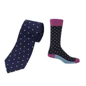 PEPER HAROW - MADE IN ENGLAND Midnight Pin Polka Tie & Socks Groom's Set - Blue