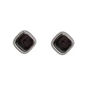 FARRA Square Shaped Agate Stud Earrings - Black