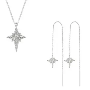 SPERO LONDON Northernstar Starburst Sterling Chain Drop Chain Earrings & Necklace Set - Silver