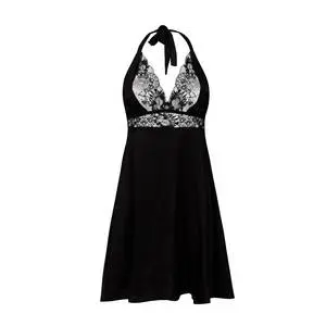 OH!ZUZA NIGHT&DAY Satin Nightdress With Lace - Black