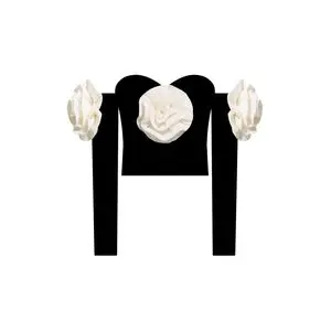 NUR KARAATA Pena Top With Rose Embellishments