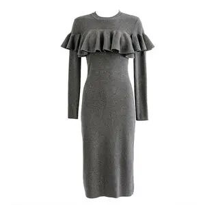 ZENZEE Cotton Jersey Ruffle Dress — Gray