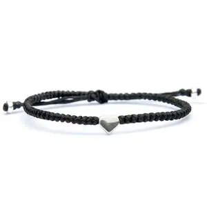 HARBOUR UK Valentino Silver Heart Rope Bracelet - Black
