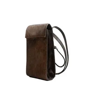 GODI. Handmade Cow Hair Crossbody Essentials Bag – Hair-on Hide Phone Pouch - Brown