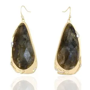 RARE MATTERS JEWELRY Grey / Brown Fluid Teardrop Labradorite Statet Earrings - Grey/brown