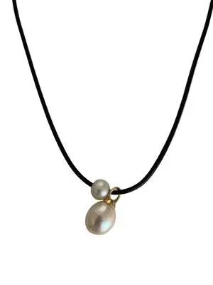 FLORENTIS JEWELLERY Asymmetrical Leather & Pearl Necklace - Black