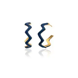 MILOU JEWELRY Navy Zig Zag Hoop Earrings - Blue