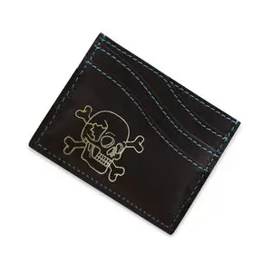 VIDA VIDA Leather Card Holder Skull Blue - Black