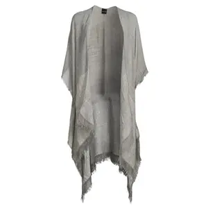 Saachi Fringed Sequin Light Gray Kimono - Grey