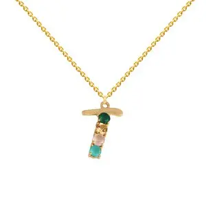LAVANI JEWELS Multicolored Initial T Necklace - Yellow
