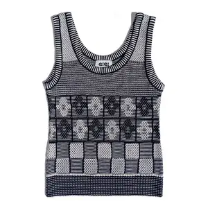 GIGI KNITWEAR Lila Flower Check Tanktop, Navy & Ivory - Black