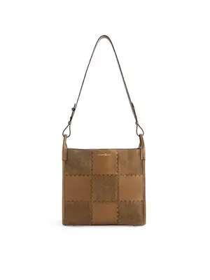 ORANGE CUBE Large Mosaic Square Stitch Tote Bag Honey - Brown