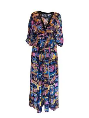 ANY OLD IRON Black / Blue Multicolor Rodeo Kaftan Dress - Black/blue