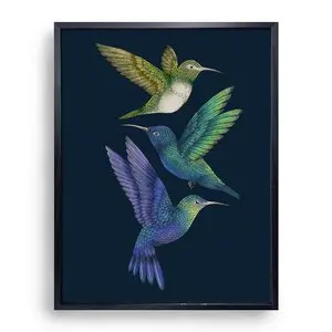 EMILY CARTER Antique Hummingbirds Ii Indigo Fine Art Print M - Blue
