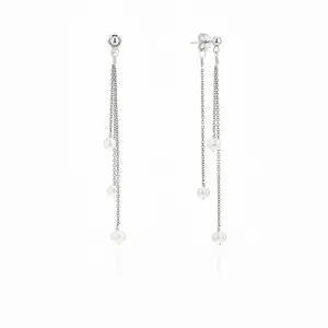 LILY & ROO Layered Pearl Drop Earrings - Silver