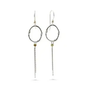ISLA SILVER Gold / Silver Organic Oval & Tassel Dangle Earrings - Gold/silver