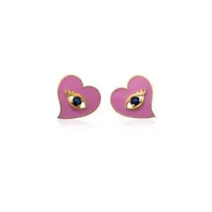 MILOU JEWELRY Heart Earrings With Evil Eye - Pink