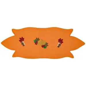 KM HOME COLLECTION Pumpkin Embroidery Cotton Runner - Orange