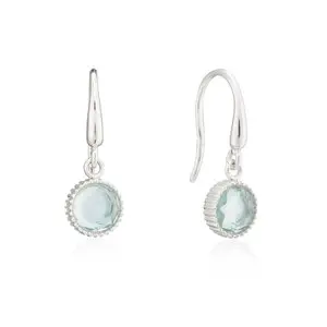 AUREE JEWELLERY Barcelona Silver March Topaz Birthstone Hook Earrings - Blue