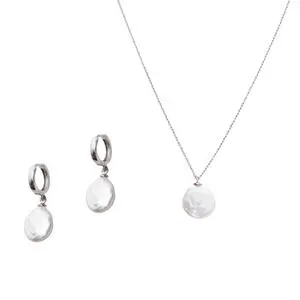 SPERO LONDON Baroque Flat Pearl Pendant Necklace & Earring Sterling Set - Silver