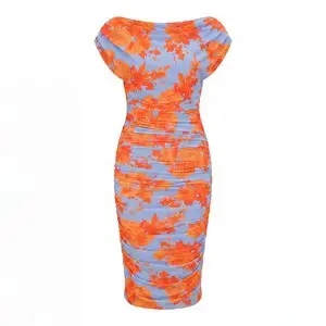 ATOM LABEL Oxygen Dress In Powder Blue & Floral - Orange