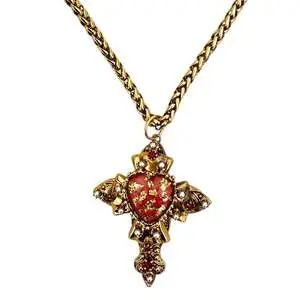 VSTYLE Red Enamel & Leaf Necklace - Gold