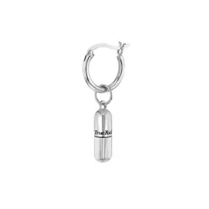 TRUE ROCKS Sterling Mini Pill Charm Hung On Sterling Hoop - Silver