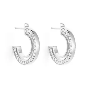 TOOLALLY Small Double Hoop Earrings & Cubic Zirconia - Silver