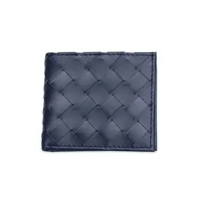 VIDA VIDA Plaited Navy Leather Card Wallet - Blue