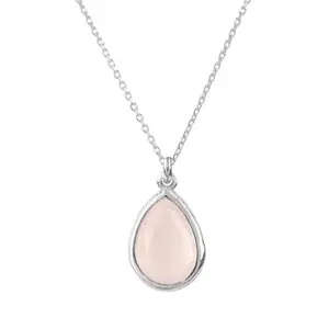 LATELITA Neutrals Pisa Mini Teardrop Necklace Rose Quartz - Silver