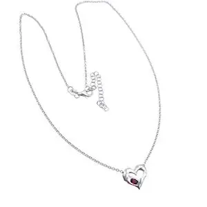 AMY DELSON JEWELRY Silver / Red Valentina Red Garnet Sterling Silver Heart Necklace - Silver/red