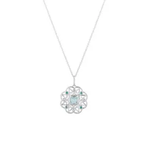 LULU B LONDON Topaz Gemstone Flower Silver Necklace - Blue