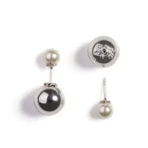 KASUN LONDON Orb & Ivory Pearl Stud Earrings - Silver