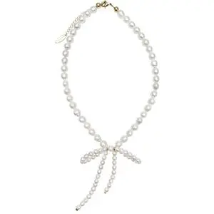 FARRA Freshwater Pearls Butterfly Knot Statet Necklace - White